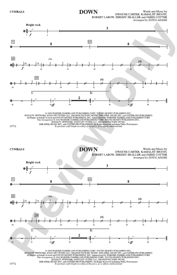 Down: Cymbals: Cymbals Part - Digital Sheet Music Download