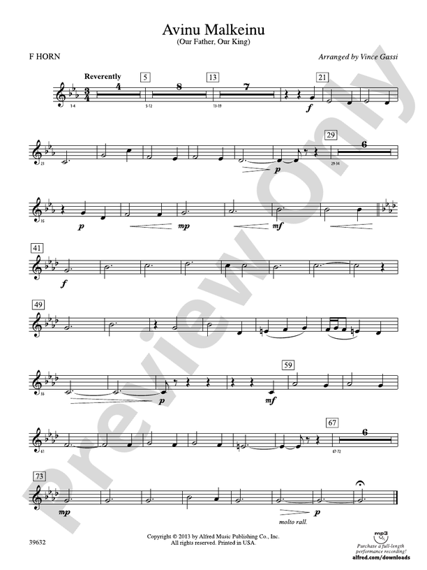 Avinu Malkeinu: 1st F Horn: 1st F Horn Part - Digital Sheet Music Download