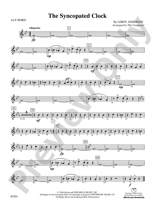 The Syncopated Clock: 1st F Horn: 1st F Horn Part - Digital Sheet Music ...