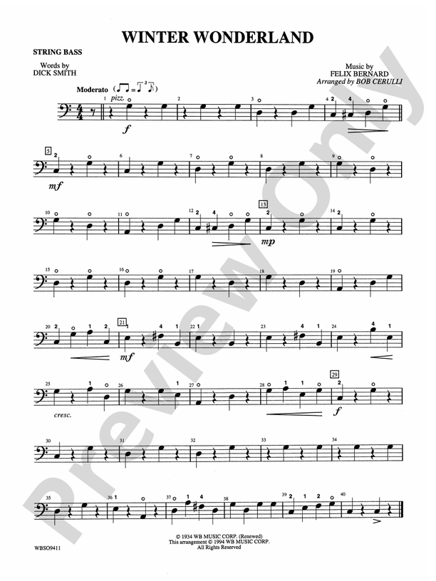 Winter Wonderland: String Bass: String Bass Part - Digital Sheet Music ...