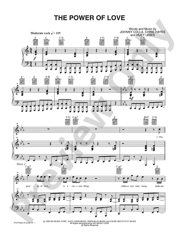 The Power of Love: Piano/Vocal: Johnny Colla - Digital Sheet Music Download