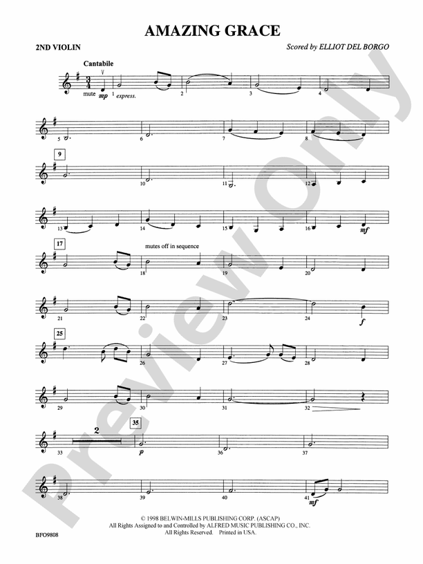 Amazing Grace: 2nd Violin: 2nd Violin Part - Digital Sheet Music Download