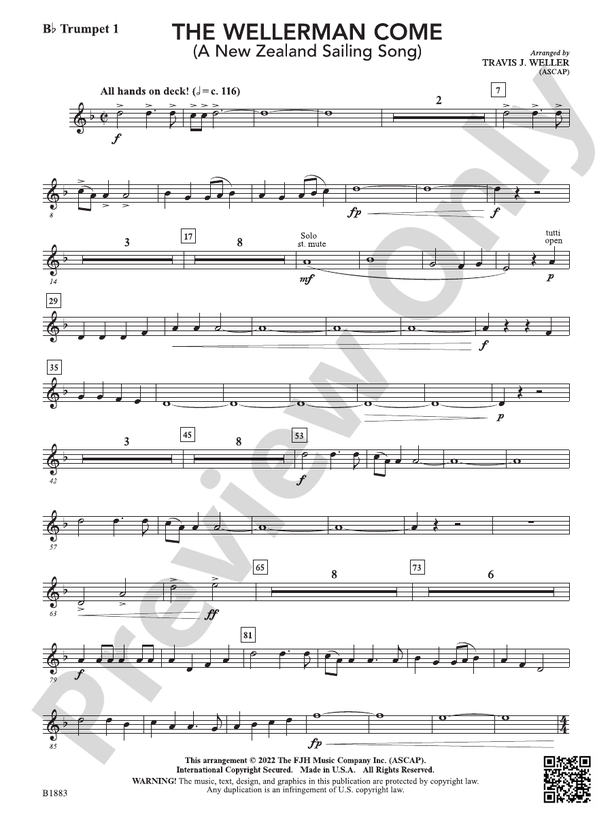 The Wellerman Come: B-flat Trumpet 1: B-flat Trumpet 1 Part: Travis J ...