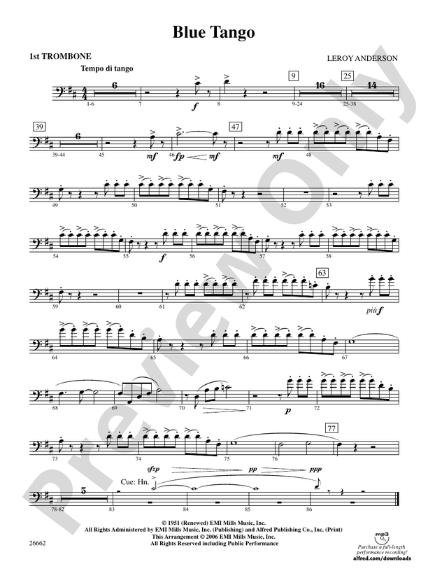 Blue Tango: 1st Trombone: 1st Trombone Part - Digital Sheet Music Download