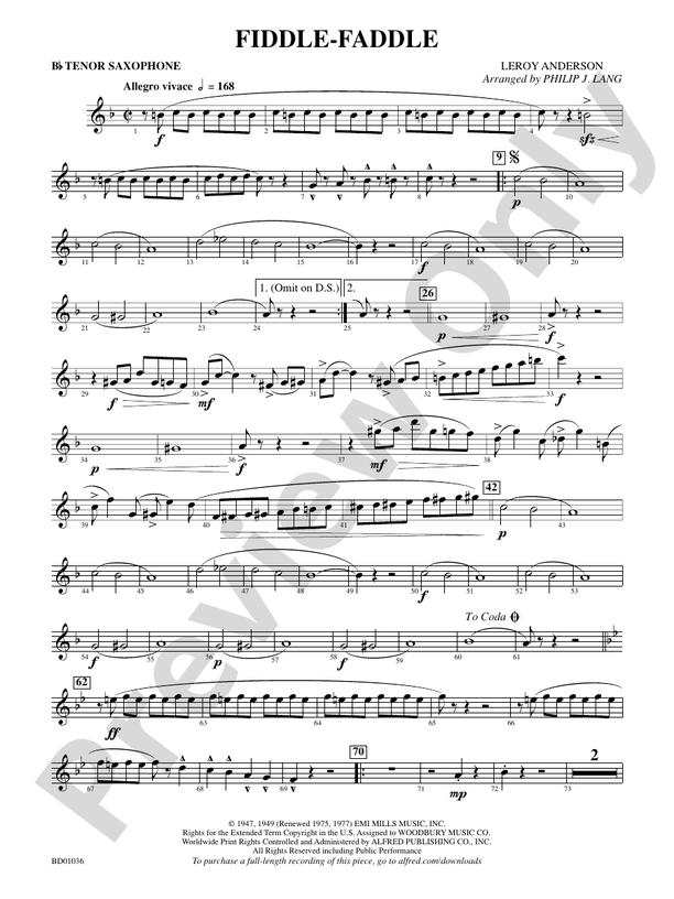 Fiddle-Faddle: B-flat Tenor Saxophone: B-flat Tenor Saxophone Part ...