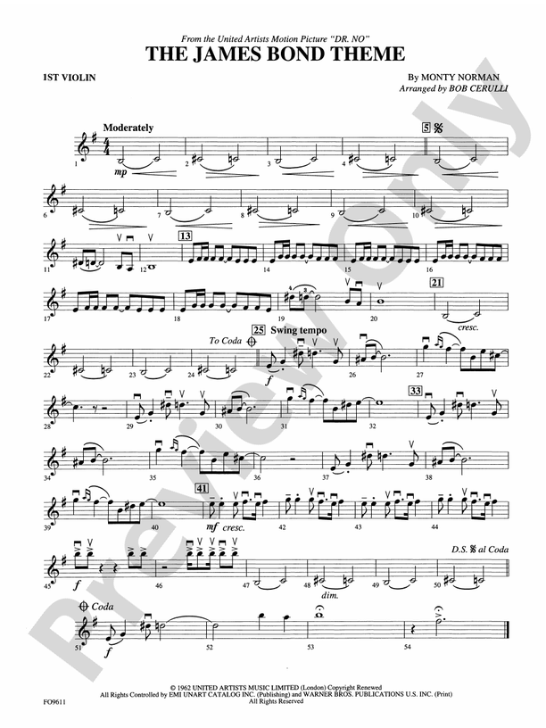 The James Bond Theme: 1st Violin: 1st Violin Part - Digital Sheet Music ...