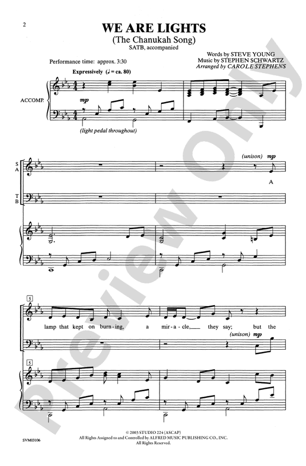 We Are Lights (The Chanukah Song): SATB Choral Octavo: Stephen Schwartz ...