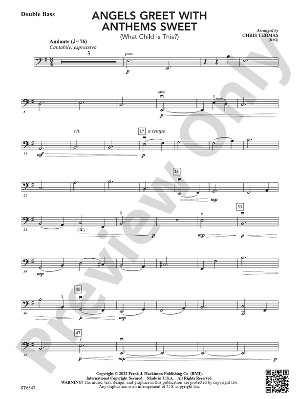 Angels Greet with Anthems Sweet (What Child is This?): Double Bass ...
