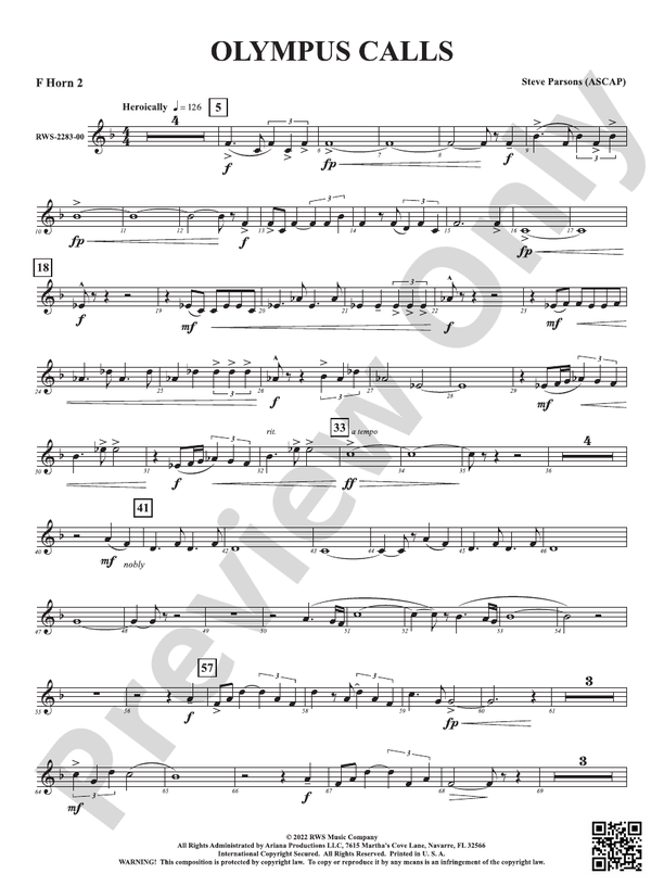 Olympus Calls: 2nd F Horn: 2nd F Horn Part: Steve Parsons - Digital ...