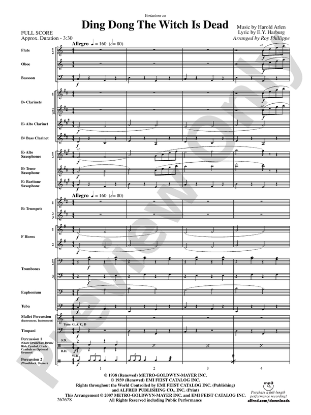 Variations on Ding Dong the Witch Is Dead (fromThe Wizard of Oz): Score: Concert Band Score ...