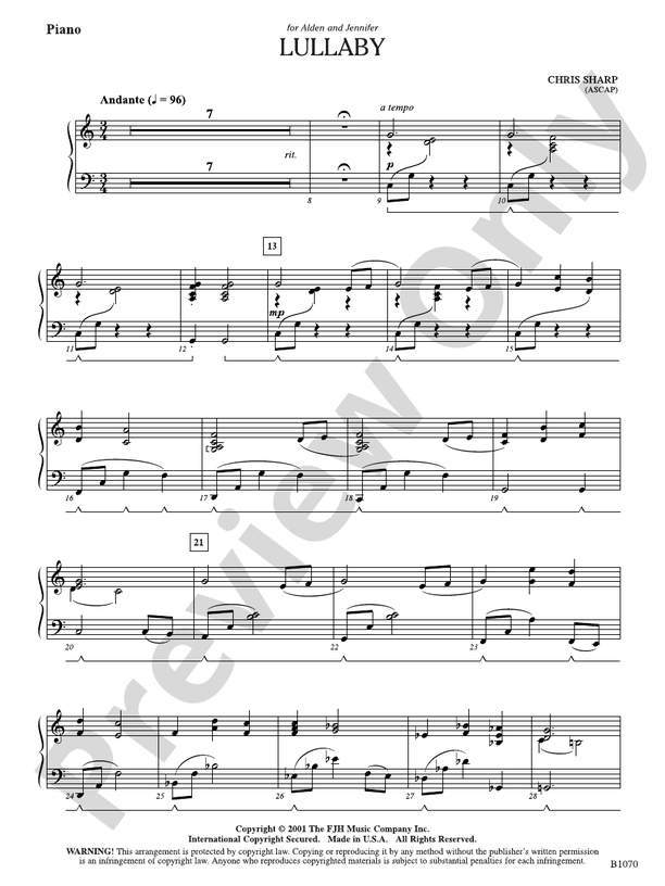 Lullaby: Piano: Piano Part: Chris Sharp - Digital Sheet Music Download