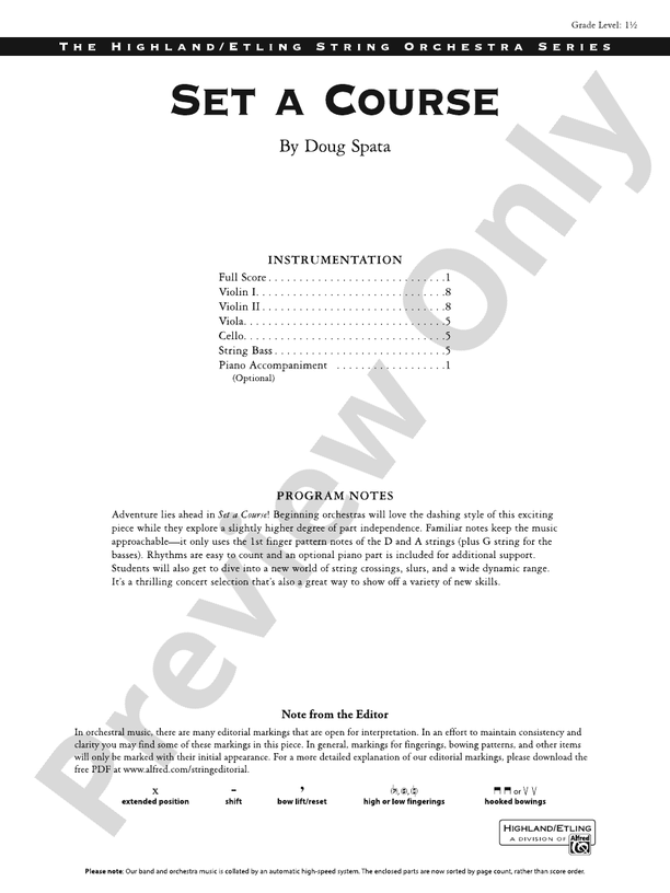 Set a Course: Score: String Orchestra Score - Digital Sheet Music Download