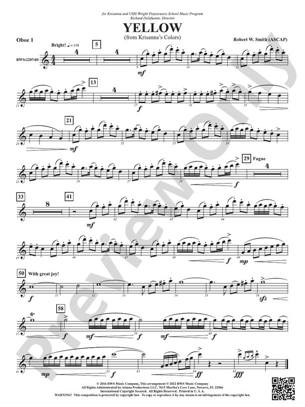 Yellow - From Krisanna's Colors: Oboe: Oboe Part: Robert W. Smith ...