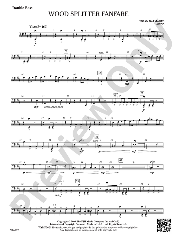 Wood Splitter Fanfare: Double Bass: Double Bass Part: Brian Balmages ...