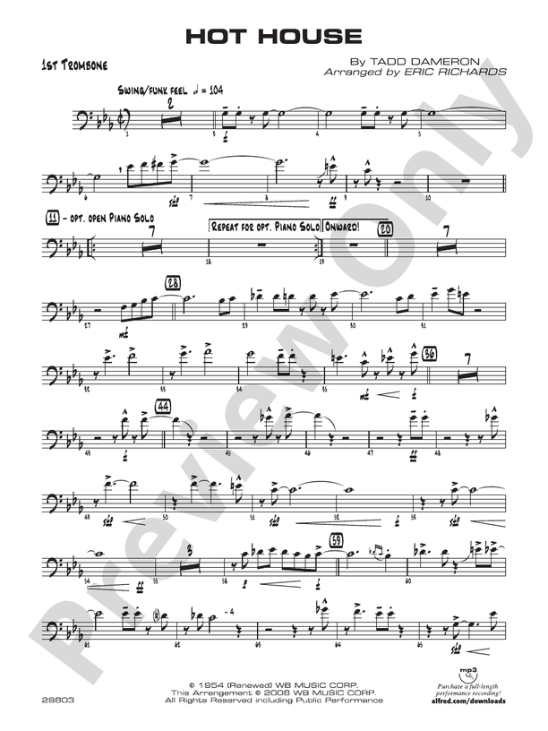 Hot House: 1st Trombone: 1st Trombone Part - Digital Sheet Music Download