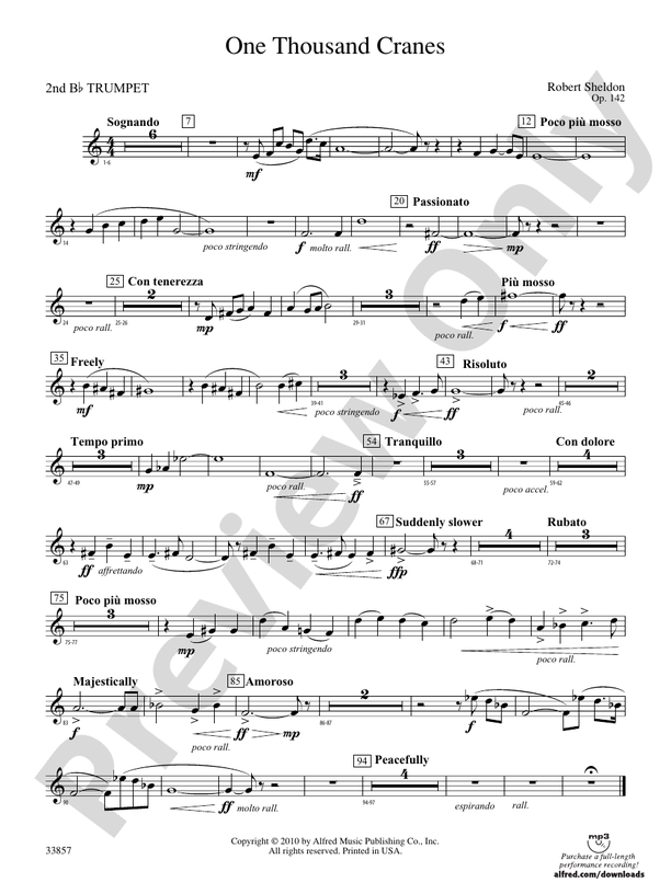 One Thousand Cranes: 2nd B-flat Trumpet: 2nd B-flat Trumpet Part - Digital Sheet Music Download