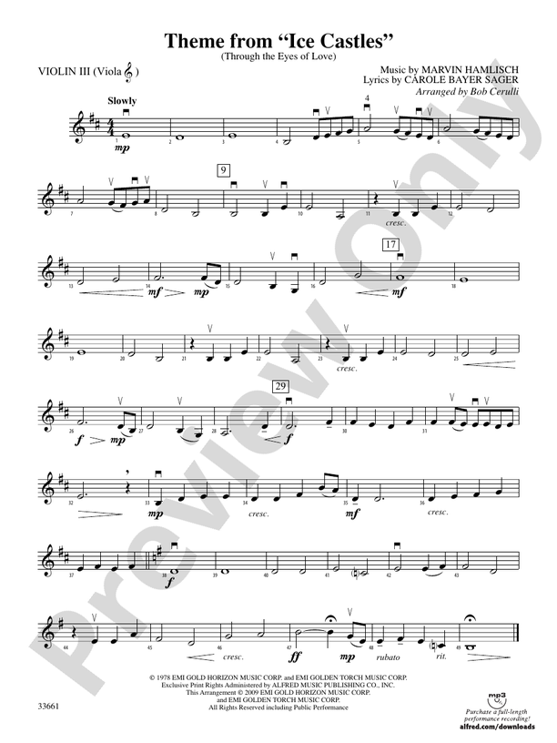 Ice Castles, Theme from (Through the Eyes of Love): 3rd Violin (Viola ...