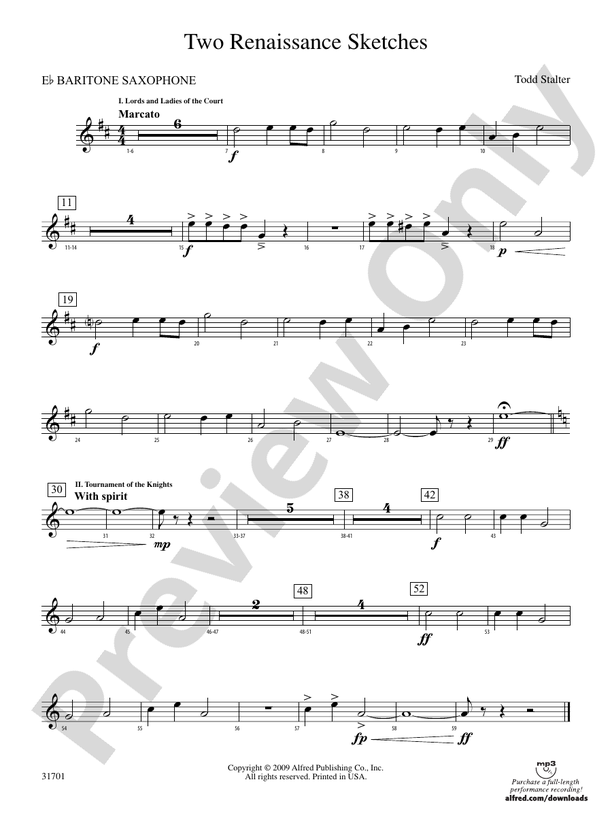 Two Renaissance Sketches: E-flat Baritone Saxophone: E-flat Baritone Saxophone Part - Digital ...
