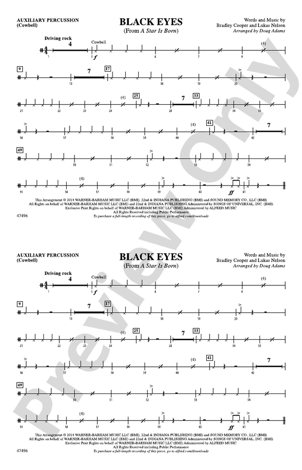 Black Eyes: Auxiliary Percussion: Auxiliary Percussion Part - Digital Sheet Music Download
