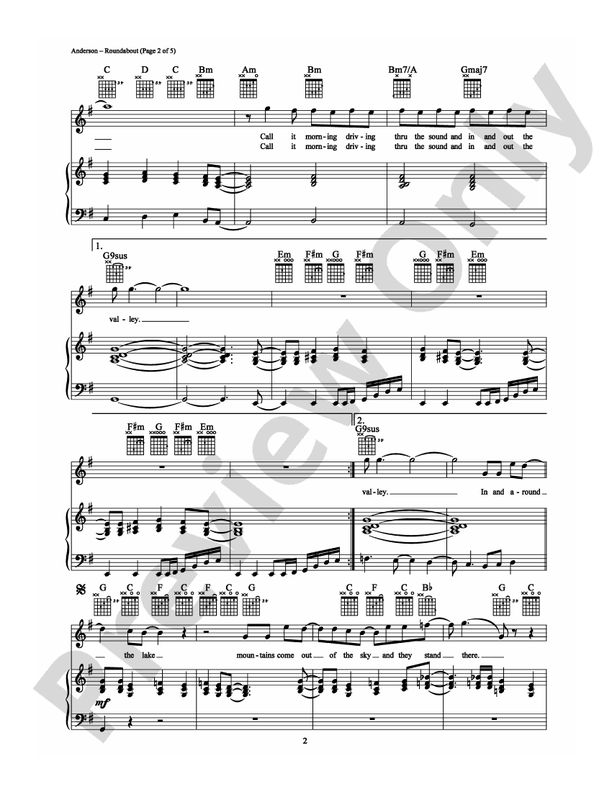Roundabout: Piano/Vocal/Chords: Yes - Digital Sheet Music Download