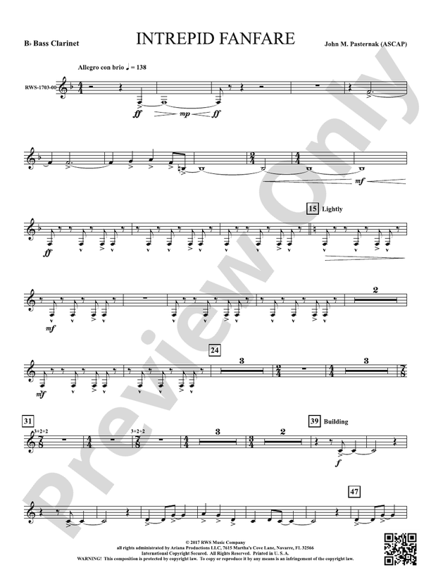 Intrepid Fanfare: B-flat Bass Clarinet: B-flat Bass Clarinet Part: John M. Pasternak - Digital ...