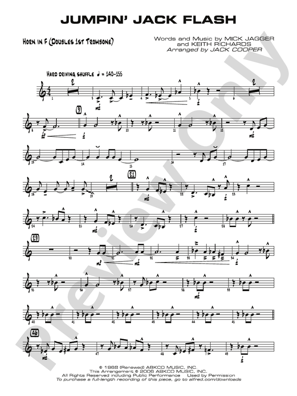 Jumpin' Jack Flash: 1st F Horn: 1st F Horn Part - Digital Sheet Music ...