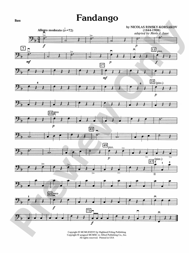 Fandango and Alborado: String Bass: String Bass Part - Digital Sheet ...