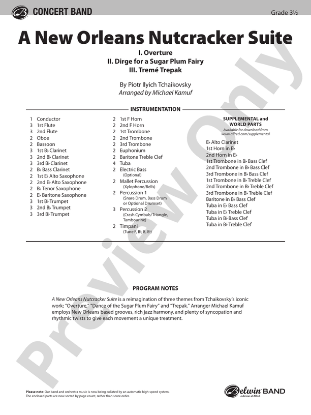 A New Orleans Nutcracker Suite: Concert Band Conductor Score & Parts: Piotr Ilyich Tchaikovsky ...