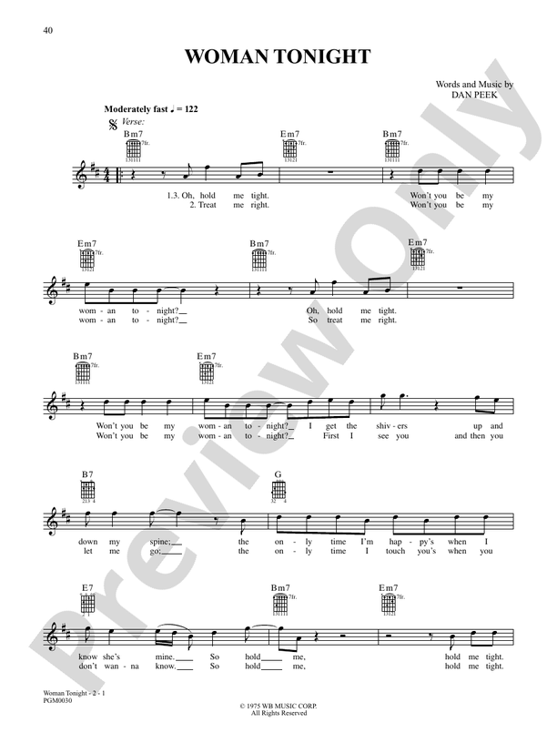 Woman Tonight: Guitar: America - Digital Sheet Music Download