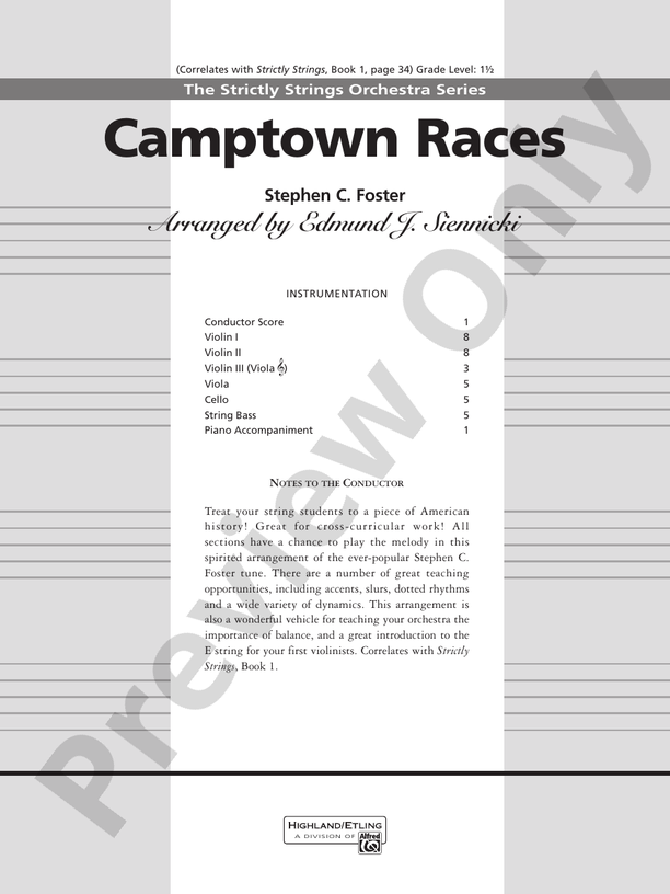 Camptown Races: String Orchestra Conductor Score & Parts: Stephen ...