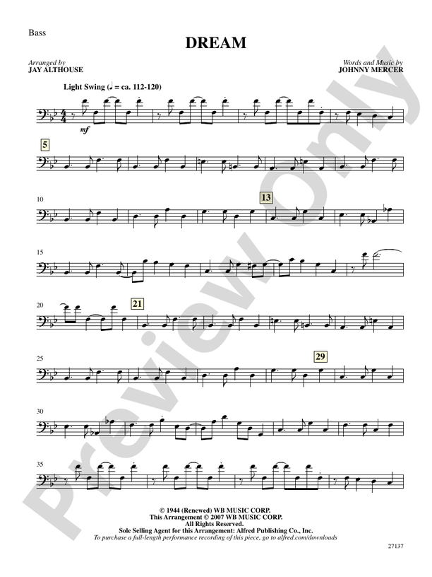 Dream: String Bass: String Bass Part - Digital Sheet Music Download