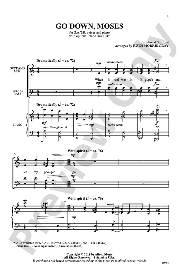 Go Down, Moses: SATB Choral Octavo - Digital Sheet Music Download