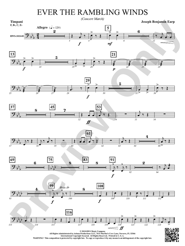 Ever the Rambling Winds - Concert March: Timpani: Timpani Part: Joseph ...