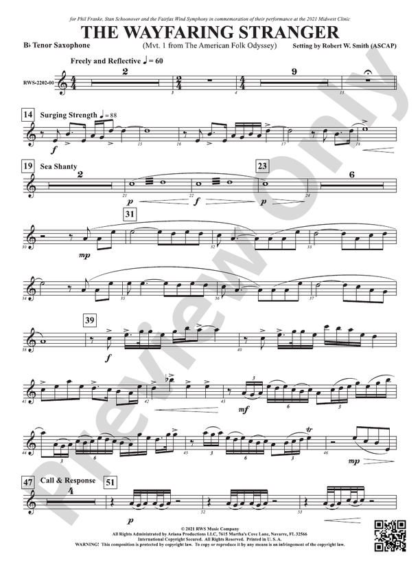 The Wayfaring Stranger - Mvt. 1 from The American Folk Odyssey: B-flat ...