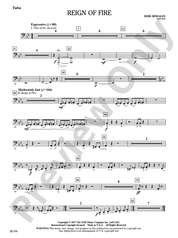 Reign of Fire: Tuba: Tuba Part: Erik Morales - Digital Sheet Music Download
