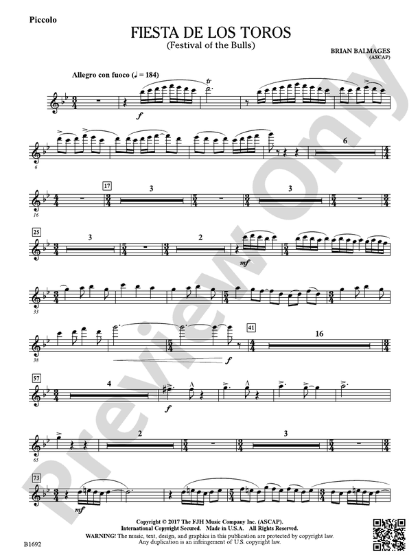 Fiesta de los Toros: Piccolo: Piccolo Part: Brian Balmages - Digital ...