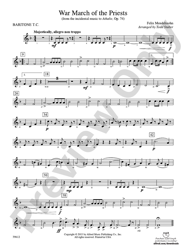 War March of the Priests: Baritone T.C.: Baritone T.C. Part - Digital ...