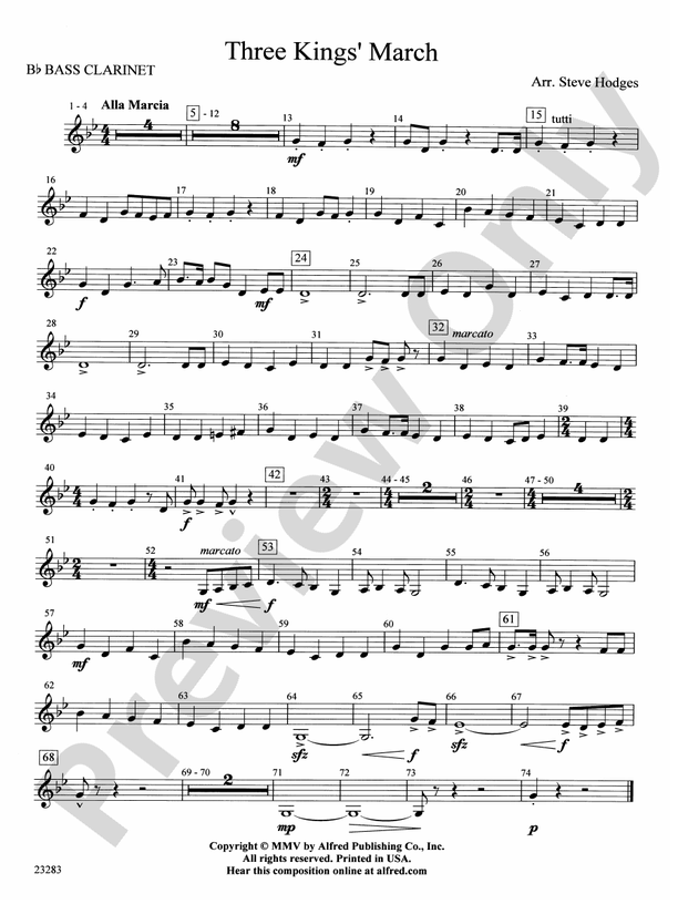 Three Kings' March: B-flat Bass Clarinet: B-flat Bass Clarinet Part ...