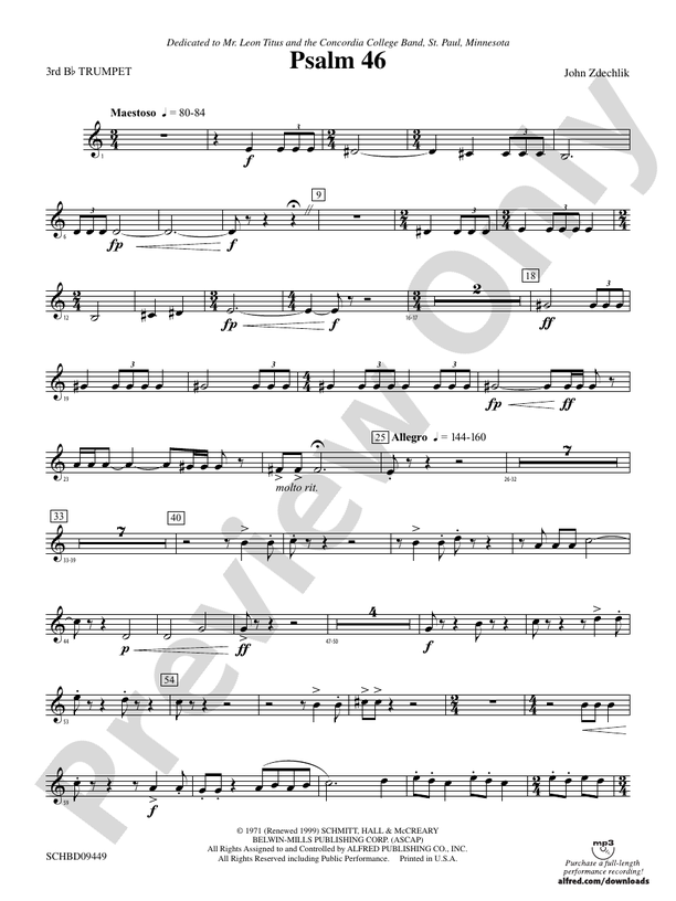 Psalm 46: 3rd B-flat Trumpet: 3rd B-flat Trumpet Part - Digital Sheet ...