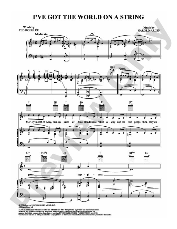I've Got the World On A String: Piano/Vocal/Chords: Frank Sinatra ...
