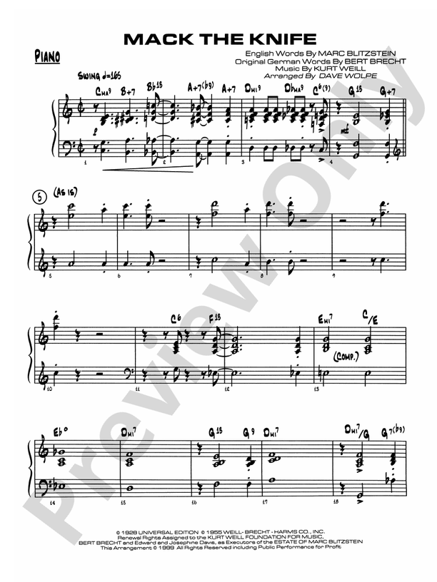 Mack the Knife (from The Threepenny Opera): Piano Accompaniment: Piano ...