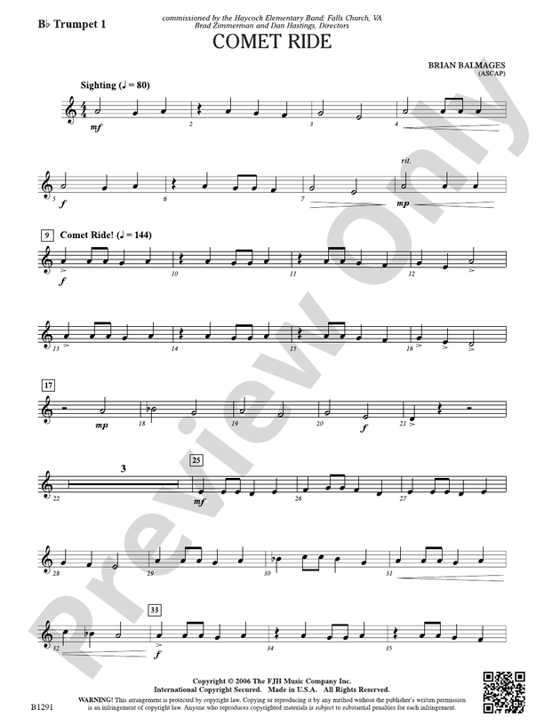 Comet Ride: B-flat Trumpet 1: B-flat Trumpet 1 Part: Brian Balmages ...