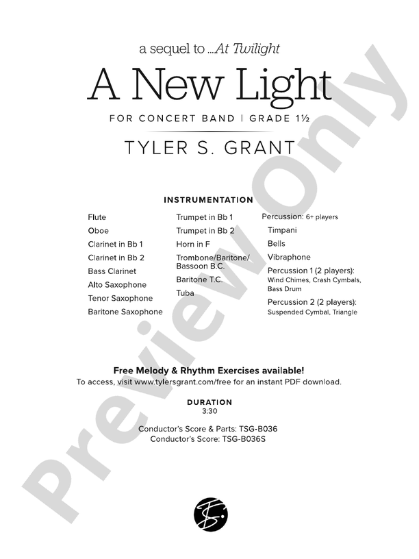 A New Light: Concert Band Conductor Score & Parts: Tyler S. Grant - Digital Sheet Music Download