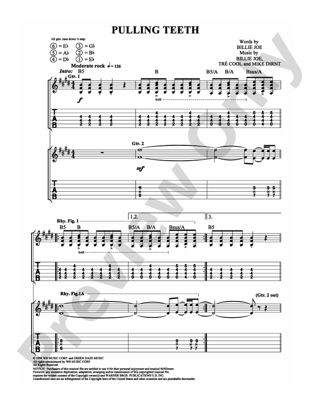 Pulling Teeth: Guitar TAB: Green Day - Digital Sheet Music Download