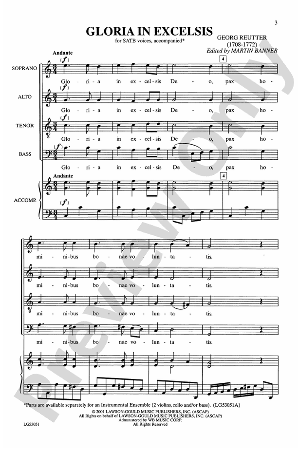 Gloria In Excelsis: SATB Choral Octavo: George Reutter - Digital Sheet ...