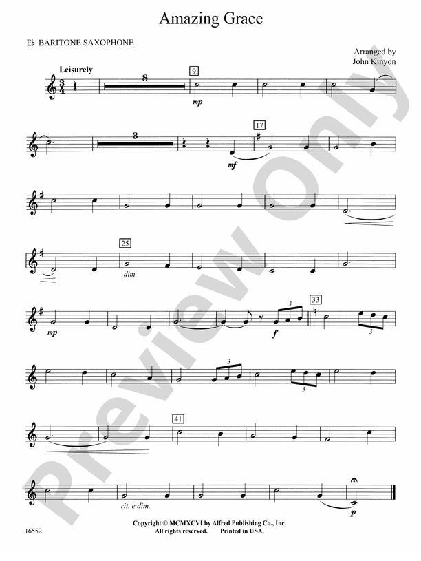 Amazing Grace: E-flat Baritone Saxophone: E-flat Baritone Saxophone Part - Digital Sheet Music ...