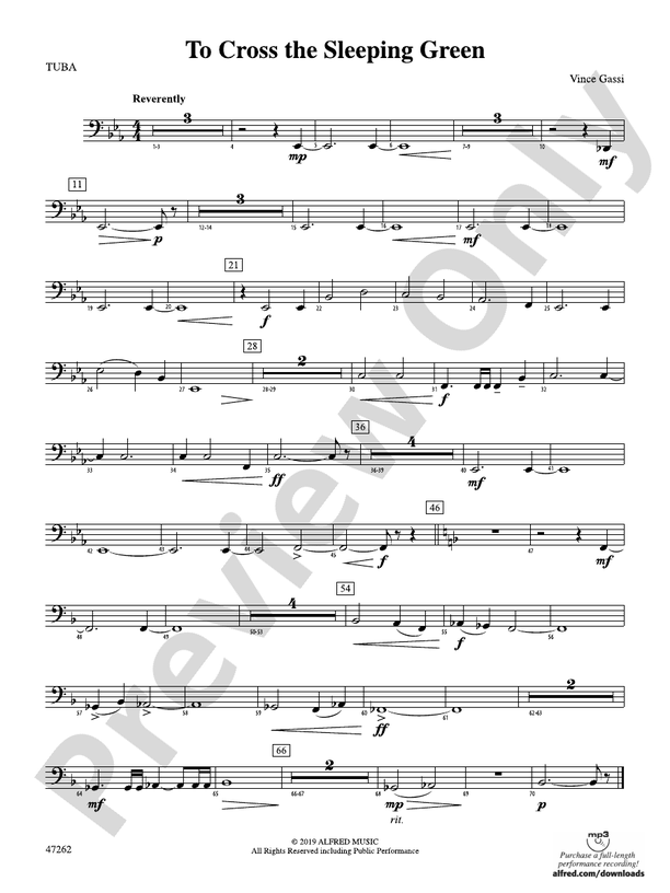 To Cross the Sleeping Green: Tuba: Tuba Part - Digital Sheet Music Download