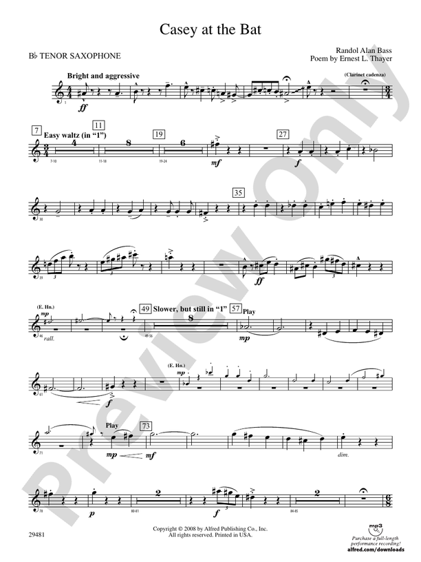 Casey at the Bat: B-flat Tenor Saxophone: B-flat Tenor Saxophone Part ...
