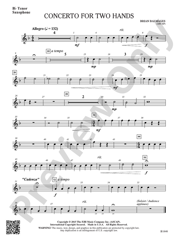 Concerto for Two Hands: B-flat Tenor Saxophone: B-flat Tenor Saxophone ...