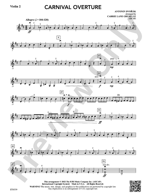 Carnival Overture: Violin 2: Violin 2 Part: Antonín Dvorák - Digital ...